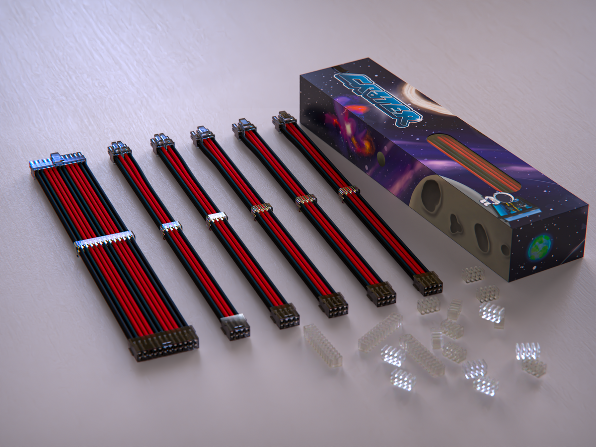 Custom Sleeved Power Supply Cable Extension Kit RED/BLACK